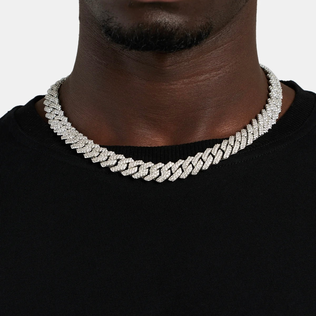 14MM DIAMOND PRONG LINK CHAIN - WHITE GOLD – Lobosjewelry
