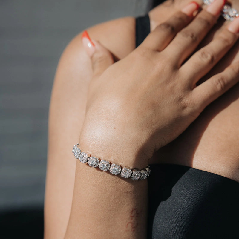 10MM CLUSTERED TENNIS BRACELET - WHITE GOLD – Lobosjewelry